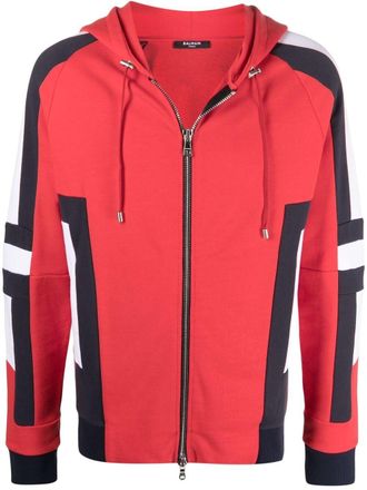 Balmain hoodie &agrave; empi&egrave;cements contrastants - Rouge
