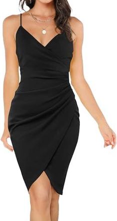 Generic Robe Moulante Sexy &agrave; col en V et Bretelles Spaghetti pour Femme, Tenue de soir&eacute;e, de Cocktail, bo&icirc;te Nuit, 2025