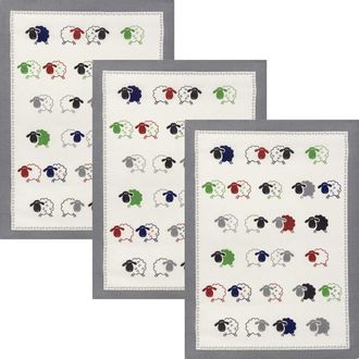 Kracht Kracht Geschirrtuch Schäfchen 3er-Pack Halbleinen Schäfchen Größe 50x70 cm