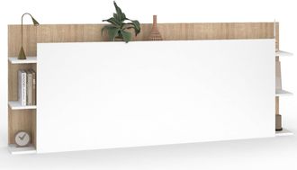 IDMarket Kopfteil f&uuml;r Betten mit 140 und 160 cm, mit F&auml;chern in Wei&szlig; und Holz