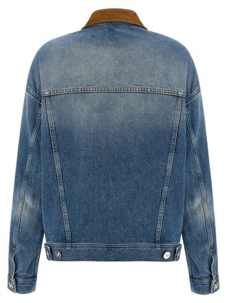 Versace Suede Collar Denim Jacket - Blue