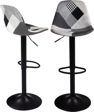 IDMarket Set aus 2 Barhockern Karl Design Patchwork schwarz, grau und wei&szlig; Fu&szlig; schwarz