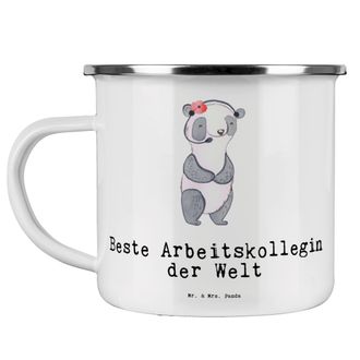 Mr. & Mrs. Panda Camping Emaille Tasse Panda Arbeitskollegin - Geschenk, Tasse Emaille, Abschiedsgeschenk, Geburtstag, Kaffee Blechtasse, Emaille
