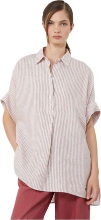 Max Mara Femme, Blouses et Chemises, Multicolore, Taille: 46 FR Camicia dalla linea ampia collo a polo e maniche a kimono in puro lino
