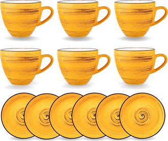 Wilmax England Wilmax | SPIRAL Tassen mit Untertassen | 6er-Set | 300 ml | Tassenset | Kaffeetassen aus Porzellan | Teetassen | Becher Für Getränke, Desserts, Café |