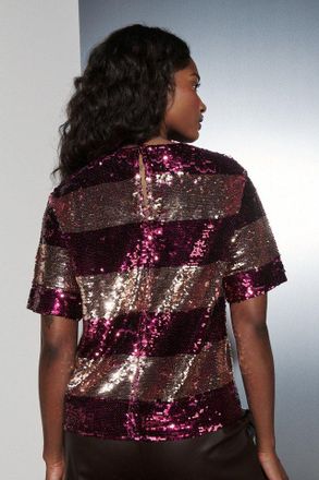 Next Paillettenshirt Gestreiftes T-Shirt mit Pailletten, Kurzgr&ouml;&szlig;e (1-tlg)