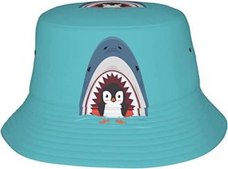 Generic Mode Chapeau de Plage Un Pingouin poursuivi par Un Requin Chapeaux de Seau Personnalisé Beach Sun Hat pour Adultes Camping pêche