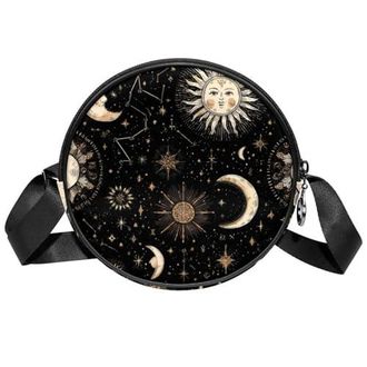 Generic Sac &agrave; bandouli&egrave;re rond pour femme, motif c&eacute;leste r&eacute;tro, sac &agrave; dos &agrave; bandouli&egrave;re avec fermeture &eacute;clair, bretelles r&eacute;glables, sac &agrave; main rond d&eacute;contract