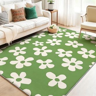 Generic Tapis de lenfant Style Nordique Minimaliste Vert Plantes Fleurs Tapis rectangulaire, 140 x 200 cm Moquette de Chambre &agrave; Poils Ras, &Eacute;cologique Paillass