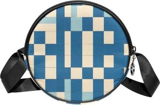 Generic Sac &agrave; bandouli&egrave;re Circle pour femme, petit sac &agrave; bandouli&egrave;re r&eacute;tro bleu &agrave; motif &eacute;cossais avec fermeture &eacute;clair, bretelles r&eacute;glables, sac &agrave; main rond d