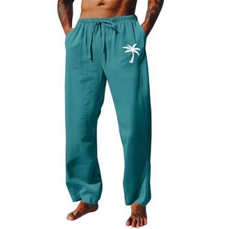 Generic Pantalon d&eacute;t&eacute; en lin respirant pour homme - Pantalon de plage blanc - Coupe ajust&eacute;e - Taille &eacute;lastique - Pantalon de jogging pour homme - Pantalon de 