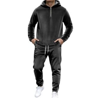 Generico Survêtement De Sport Pour Hommes Jogging Couleur Unie Sweats À Capuche Et Pantalon Confortable Large Respirant Completes De Sport Avec Poches Survêtem