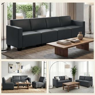 Mendler Modular 4-Sitzer Sofa Couch Lyon, Kunstleder - dunkelgrau