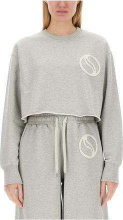 Stella McCartney Femme, Sweatshirts et sweats &agrave; capuche, Gris, Taille: 40 FR Logo Patch Cropped SweaT-shirt
