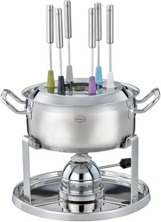 Rösle Kit à Fondue avec brûleur à gaz pour 6 Personnes - Casserole à Fondue en Acier Inoxydable de 20 cm avec Couvercle en Verre, brûleur à gaz 1000 W, réch