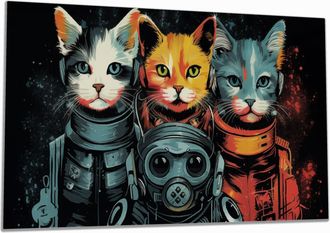 Wallario Herdabdeckplatte/Spritzschutz aus Glas, 1-teilig, 90x52cm mit 13mm hohen Füßen, für Ceran- und Induktionsherde, Katzen auf Mission