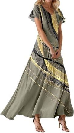 Generic Robe d&eacute;t&eacute; boh&egrave;me 2026 pour femmes, robe d&eacute;t&eacute; 2025 &eacute;l&eacute;gante, fluide et fluide, &agrave; volants, col en V, robe longue d&eacute;contract&eacute;e, vert militaire, XXL