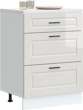 vidaXL Vidaxl - Meuble bas de cuisine Porto en bois ding&eacute;nierie blanc brillant - Dimensions 60x46x81,5 cm - Capacit&eacute; 50 kg - Avec pieds r&eacute;glables
