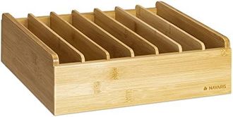 Navaris Rangement pour couvercles - Organiseur de Cuisine 6 Compartiments en Bambou 30 x 25 x 9 cm - pour Couverts Assiettes ustensiles de Cuisine