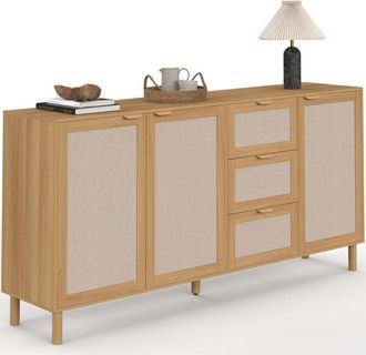 IDMarket Buffet 160 cm ROBIN 4 portes bois et effet lin