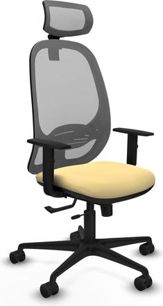 Piqueras y Crespo Cylinanco Computerstuhl mit 1D-Armen, h&ouml;henverstellbare Lendenwirbelst&uuml;tze und h&ouml;henverstellbares Kopfteil, Grau/Cremefarben