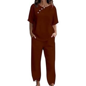 Generic V&ecirc;tements de sport pour femmes printemps/&eacute;t&eacute; 2026 avec bordure imprim&eacute;e, style vacances, ensemble de d&eacute;tente &agrave; manches courtes et pantalon long pour f