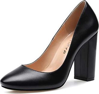 Castamere Escarpins Femme Bout Ronde Bloc Talon Haute 10CM PU Noir Escarpin EU 44