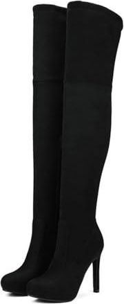 Generic Noir,39 EU,Bottes Hautes pour Femmes, Talons Aiguilles, au-Dessus du Genou, Mode Robe Longue, Bottes avec Fermeture éclair latérale, Chaussures pour R