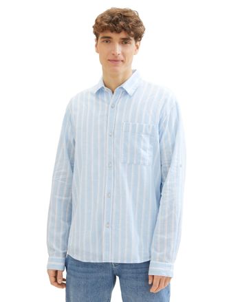 Tom Tailor Tom Tailor Denim Herren Relaxed Fit Leinen Hemd mit Brusttasche, 34787 - Soft Powder Blue Stripe, XXL