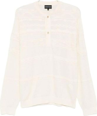 Emporio Armani Homme, Pulls, Blanc, Taille: XL Pull Henley en Tricot Textur&eacute;