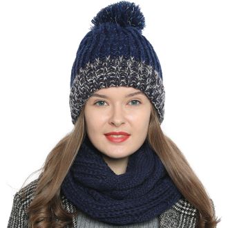 DonDon Loop Schal Damen Winter Schlauchschal Winterschal Wollschal warm und weich dunkelblau