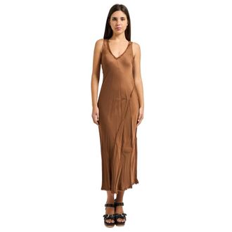 Manila Grace Femme, Robes, Brun, Taille: 42 FR Robe Longue avec Mini Franges