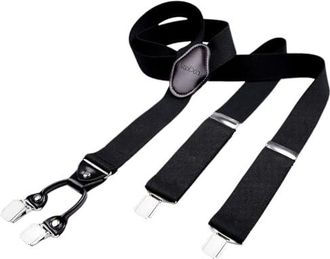 DonDon bretelles hommes larges 3,5 cm avec 4 clips extra-fortes et patch en cuir marron - noir blanc