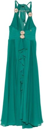 BABYLON Femme, Robes, Vert, Taille: 46 FR Robe de Soir&eacute;e Dos Nu Orn&eacute;e de Fleurs