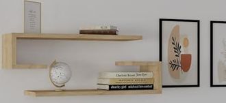 Hanah Home Modern Wall Shelf (2 Pieces), Sapphire Oak, 60 x 15 x 19.6 cm | 100% Melamine Coated Particle Board, 18 mm Thick | Stylish Scandinavian Design for Hom