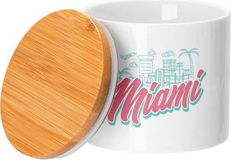 Fabulous Keramiktopf mit Deckel Bambus - Miami Soleil USA Strand Florida - 473 ml (16 oz) - Topf