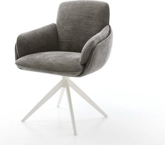 DELIFE Drehstuhl Luan-Flex mit Armlehnen Boucl&eacute; Soft Schlamm Kreuzgestell breit Wei&szlig; 360&deg; drehbar Wippfunktion, Esszimmerst&uuml;hle