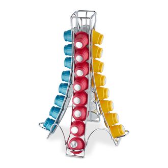 Relaxdays Kapselhalter kompatibel mit Nespresso, 32 Kapseln, Kapselst&auml;nder Metall, HxBxT: 30 x 21,5 x 21,5 cm, Silber