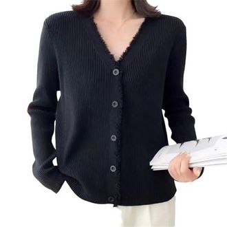 Generic Cardigan dhiver &agrave; manches longues en tricot avec col en V et boutons pour femme, noir, Taille XL