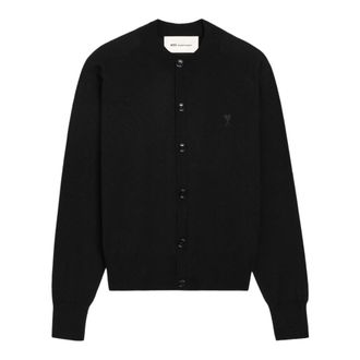 Ami Femme, Pulls, Noir, Taille: 42 FR De Coeur Crewneck Cardigan