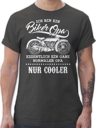 Shirtracer T-Shirt Herren - Geschenke - Ich Bin EIN Biker Opa Motorrad Opi - XXL - Dunkelgrau - spr&uuml;che Tshirt gro&szlig;eltern Geschenk batertag Grandfather Shirt mit