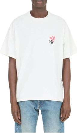 Maison Margiela Homme, Tops, Blanc, Taille: S Floral MM Embroidered Cotton T-Shirt