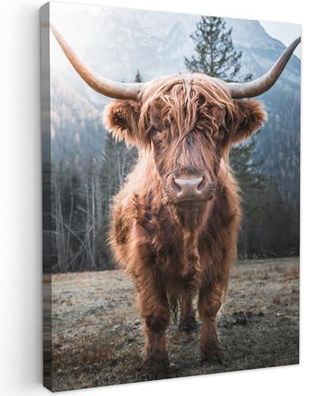 MuchoWow &copy; Impression sur Toile Decoration Murale Peinture 60x80 cm Tableaux Decoratifs Muraux D&eacute;co Chambre Tableau Salon Highlander &eacute;cossais - Vache - Animaux