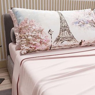Petti Artigiani Italiani Bettwäsche aus Baumwolle mit Kissenbezügen mit Digitaldruck, Einzelbett, Bettwäsche-Set für Einzelbett, Rosa, 100% Made in Italy