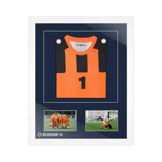 Bildershop-24 Bilderrahmen Trikotrahmen stabil RahmBig Wei&szlig; 50 X 70 cm Rahmen f&uuml;r Trikots, Sport Shirts + Passepartout Blau