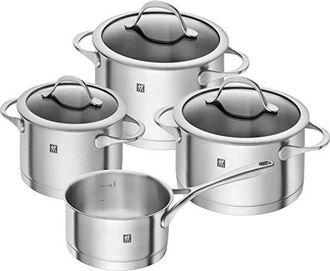 Zwilling Set de 4 Casseroles, 3 Couvercles, compatible induction, Acier Inoxydable, série Essence