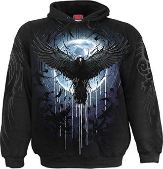 Spiral Crow Moon Homme Sweat-Shirt à Capuche Noir M 100% Coton Regular/Coupe Standard