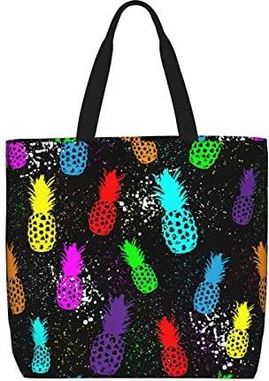 Generic Sac De Courses Motif Tie-Dye Ananas Sac Fourre Tout Femme R&eacute;utilisable De Grande Capacit&eacute; Sacs En Toile, Pour Voyage, Shopping, Femmes, &Eacute;cole