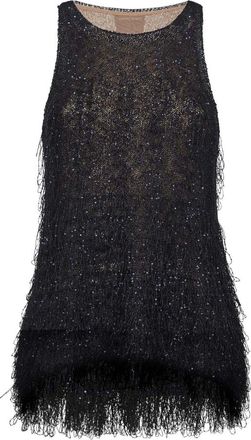 Giorgio Armani Femme, Tops, Bleu, Taille: 44 FR Top en jersey lurex avec franges