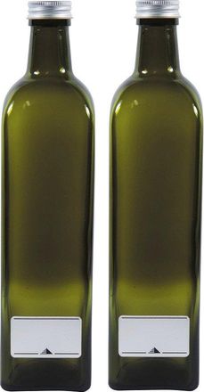mikken Art 2x leere Ölflasche 750ml, grün-braune Glasflasche inkl Beschriftungsetiketten